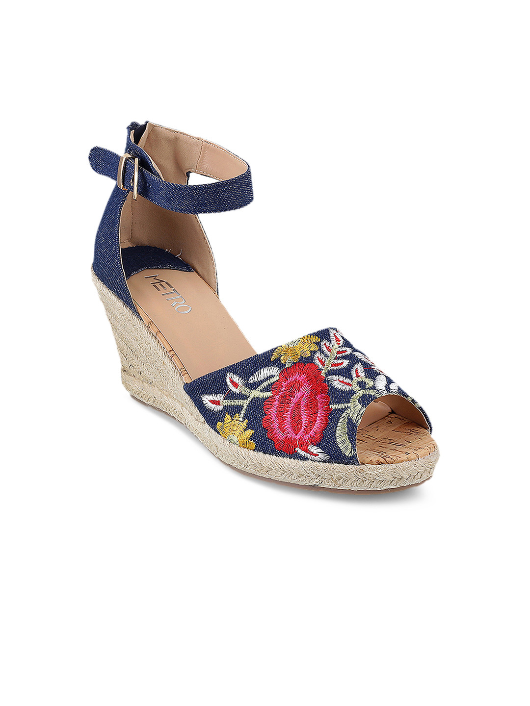 Buy Metro Women Navy Blue Woven Design Peep Toes - Heels for Women ...