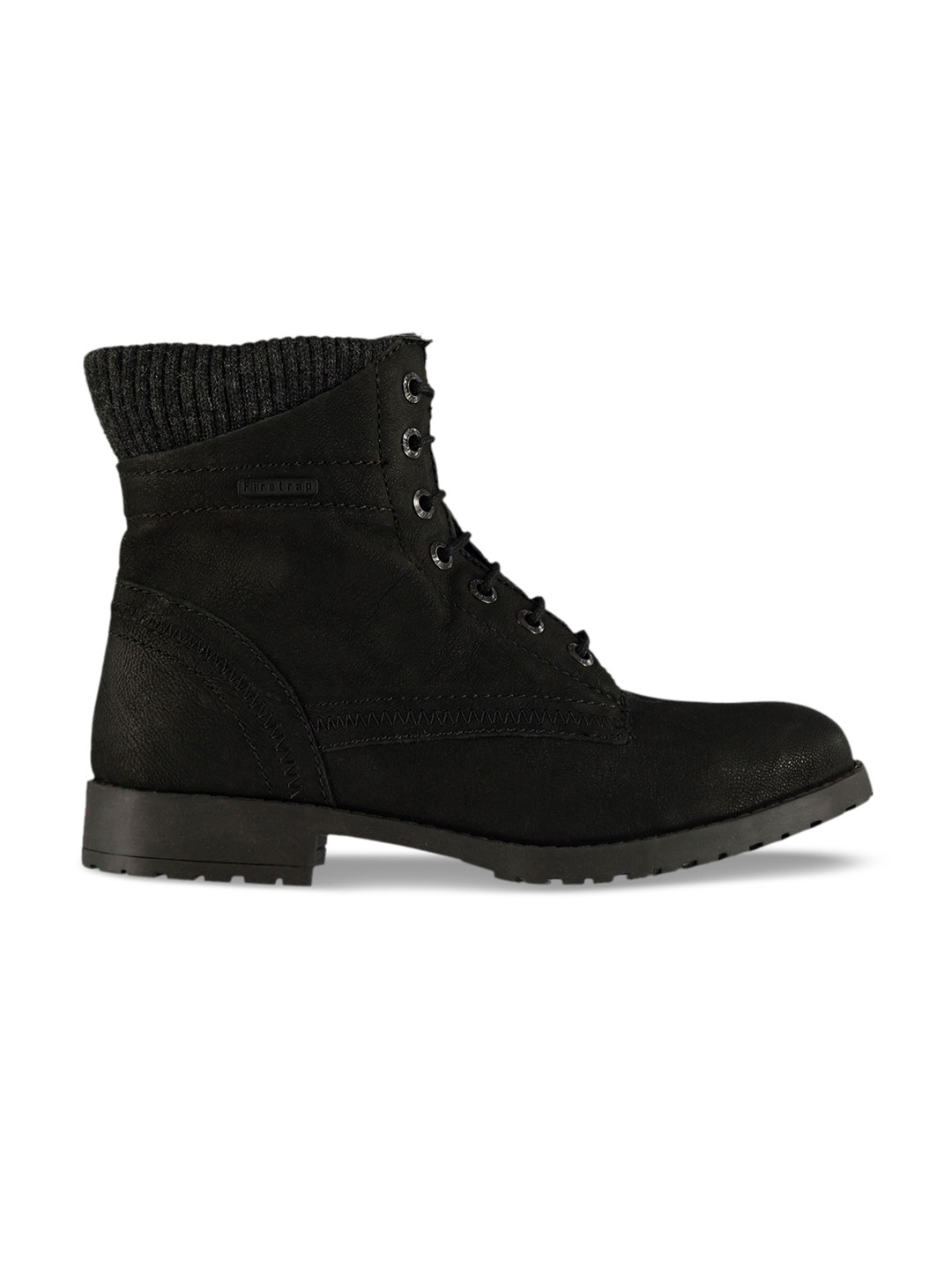 Buy Firetrap Women Black Solid Leather Mid Top Flat Boots - Boots for ...