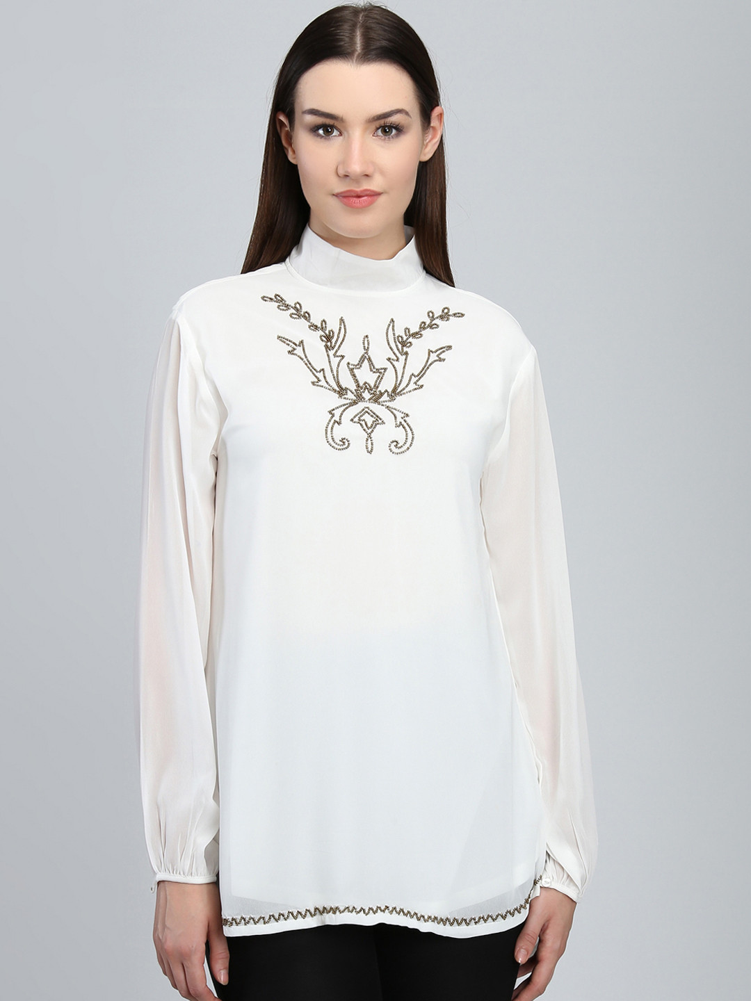 Buy LA LOFT Women White Solid High Neck Tunic - Tunics for Women ...