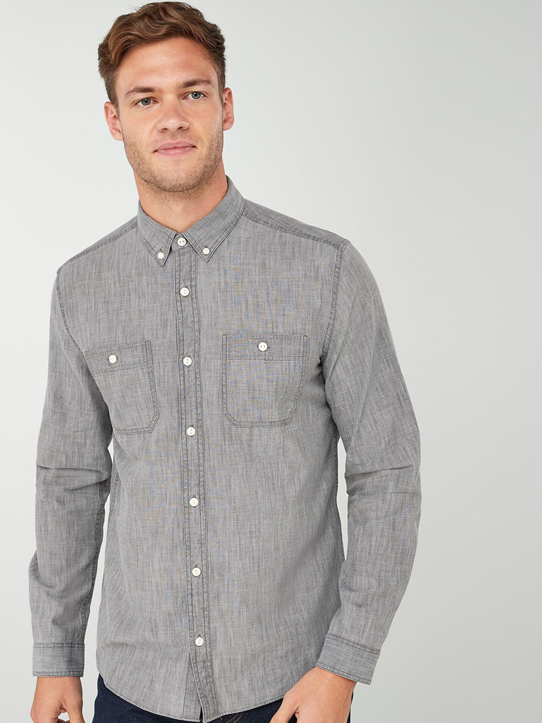 Buy Next Men Grey Regular Fit Solid Casual Shirt - Shirts for Men ...