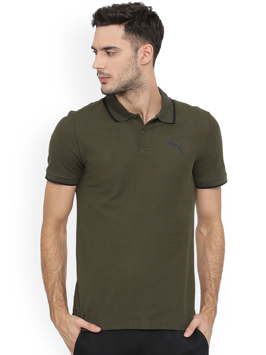 Buy Puma Men Olive Green Solid Polo Collar T Shirt - Tshirts for Men ...