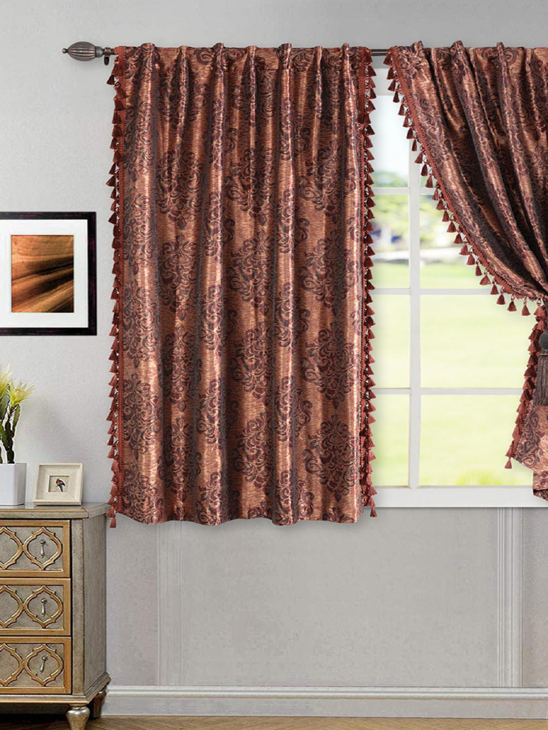 Buy Deco Window Burgundy Self Design Regular Single Window Curtain ...