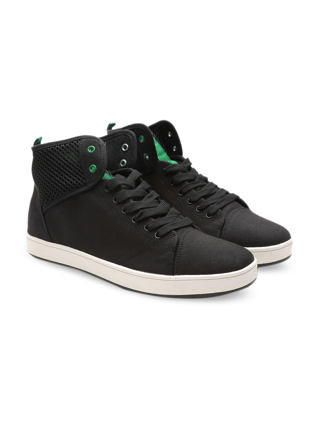 Buy United Colors Of Benetton Men Black Canvas Mid Top Sneakers ...