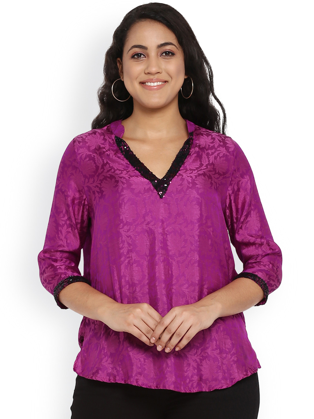 Buy Qurvii Plus Size Women Purple Printed Top - Tops for Women 8296025 ...