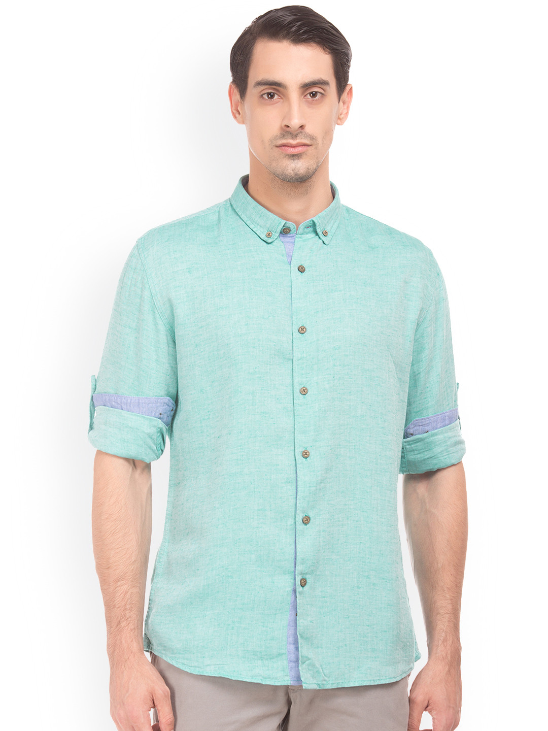 Buy Cherokee Men Turquoise Blue Regular Fit Solid Casual Shirt - Shirts ...