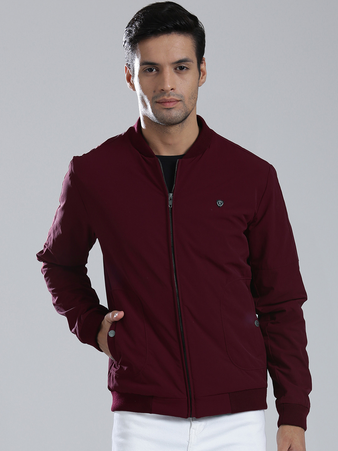 Buy SMAG Men Maroon Solid Lightweight Bomber - Jackets for Men 8333983 ...