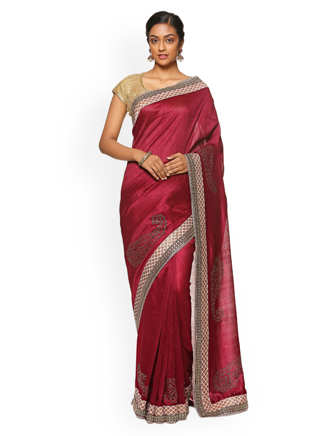 Buy Soch Red Solid Pure Silk Saree - Sarees for Women 8366341 | Myntra