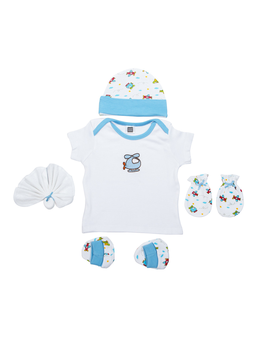 Buy Mee Mee White & Blue Printed 5 Piece Baby Gift Set - Baby Care ...