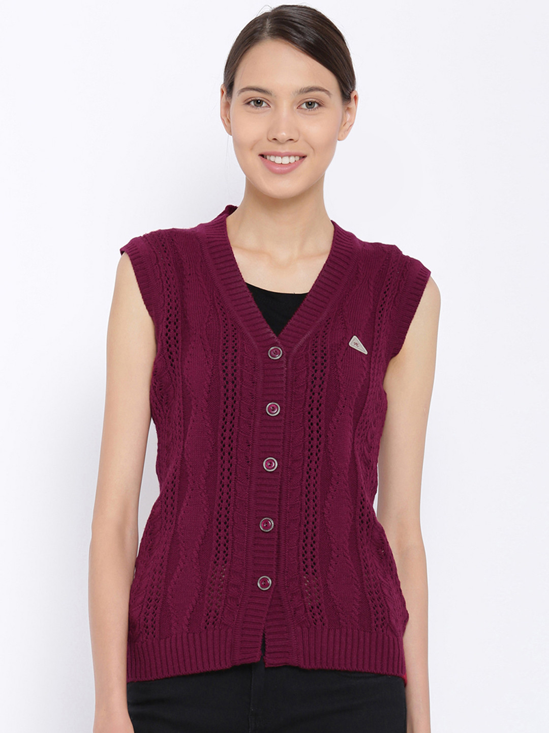 Buy Monte Carlo Women Burgundy Solid Cardigan - Sweaters for Women ...