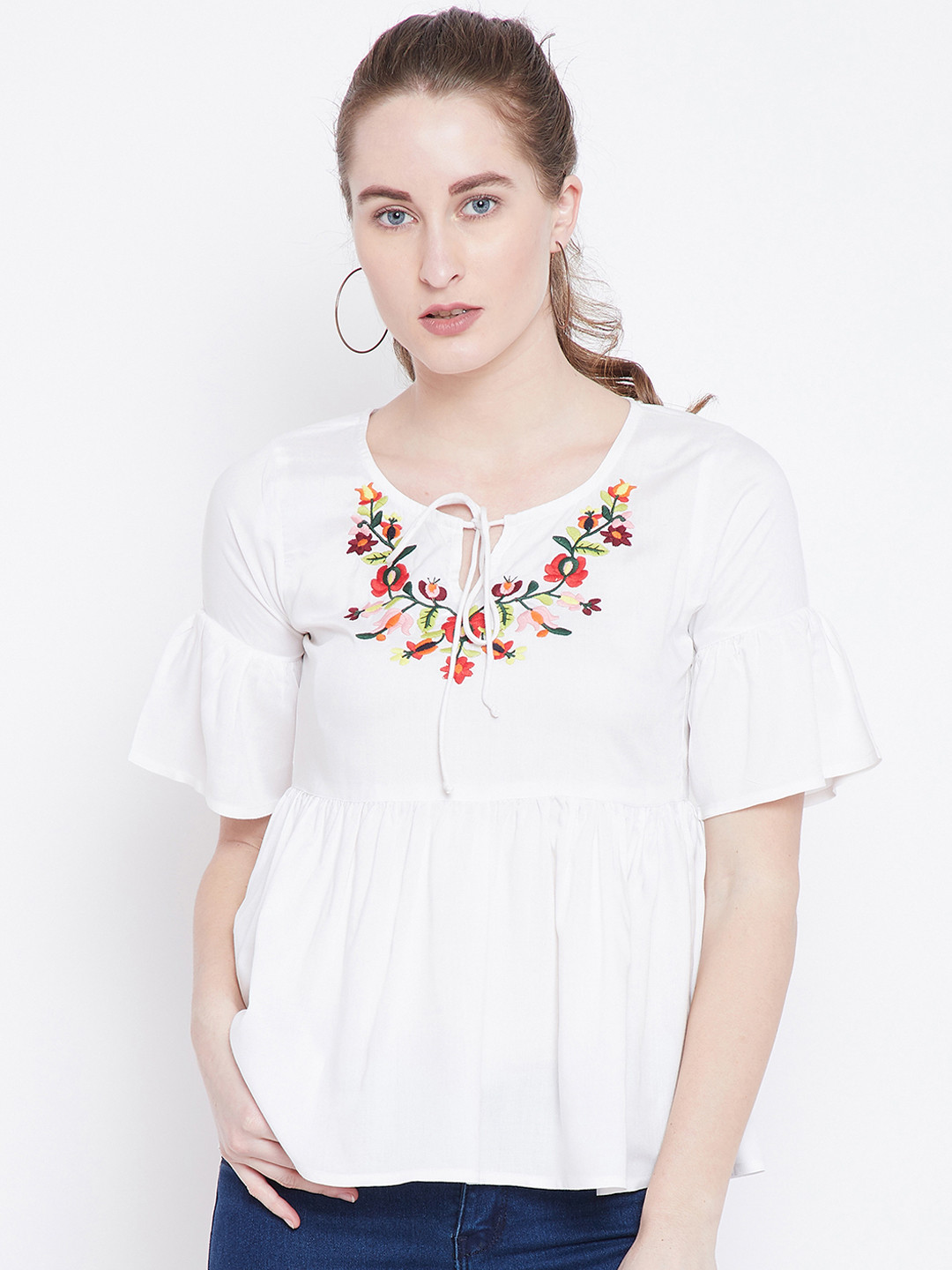 Buy The Dry State Women White Embroidered Empire Top - Tops for Women ...