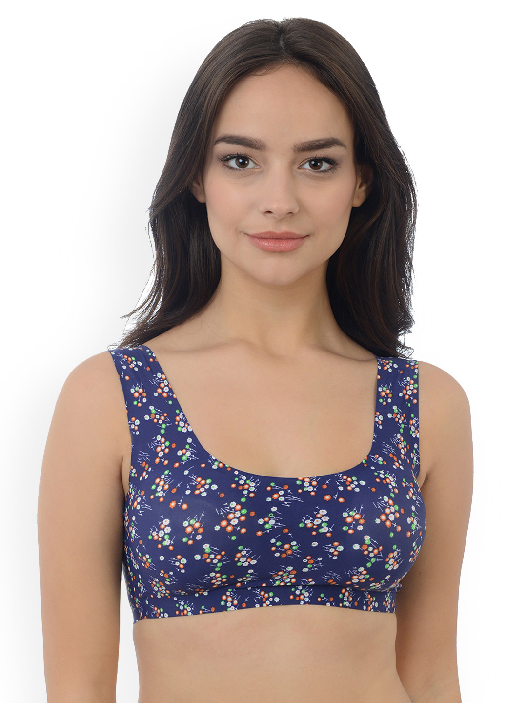 Buy Da Intimo Navy Blue Printed Non Wired Lightly Padded Bralette Bra ...