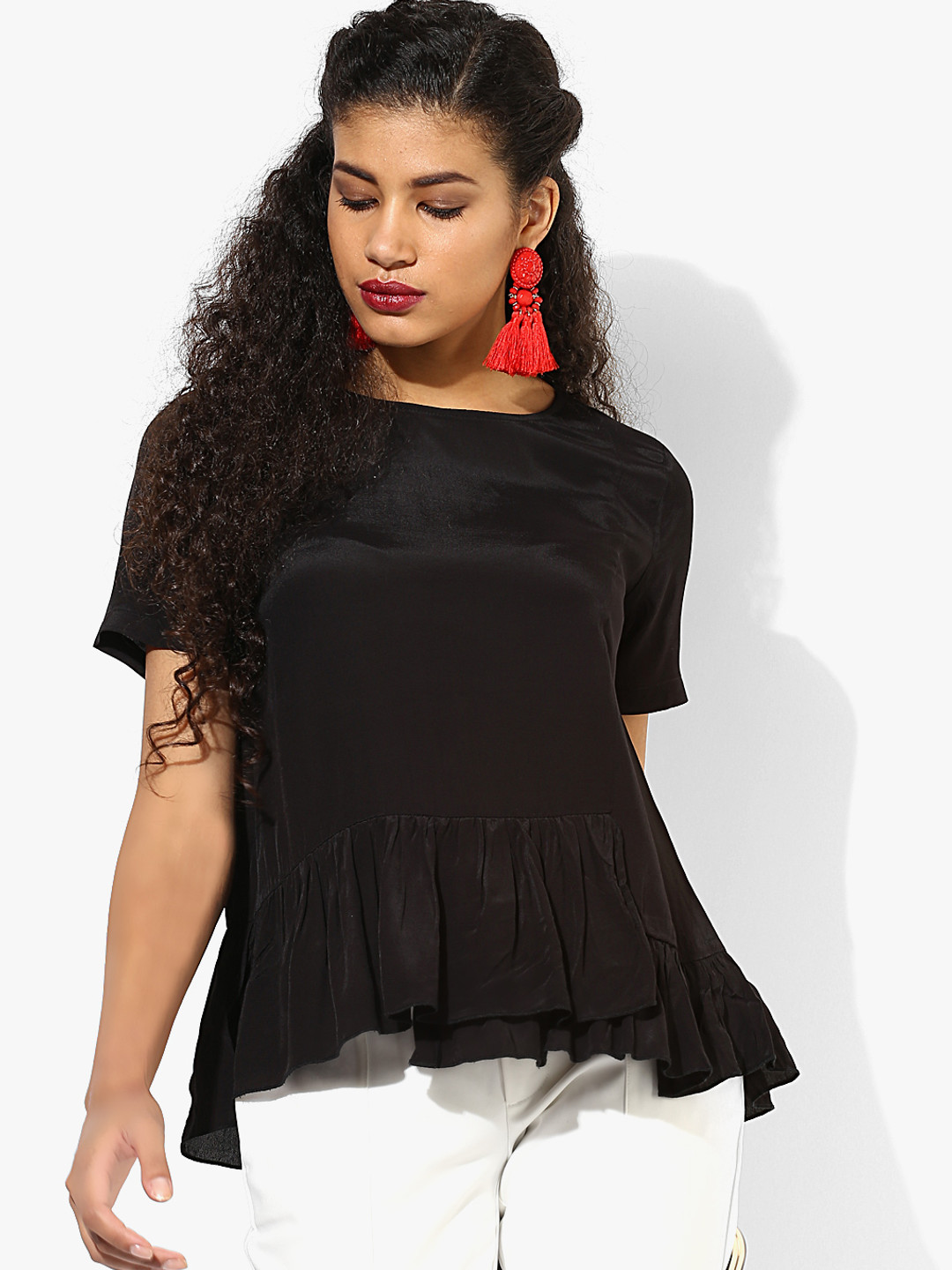 Buy Black Flowy Solid Blouse - Tops for Women 7175347 | Myntra