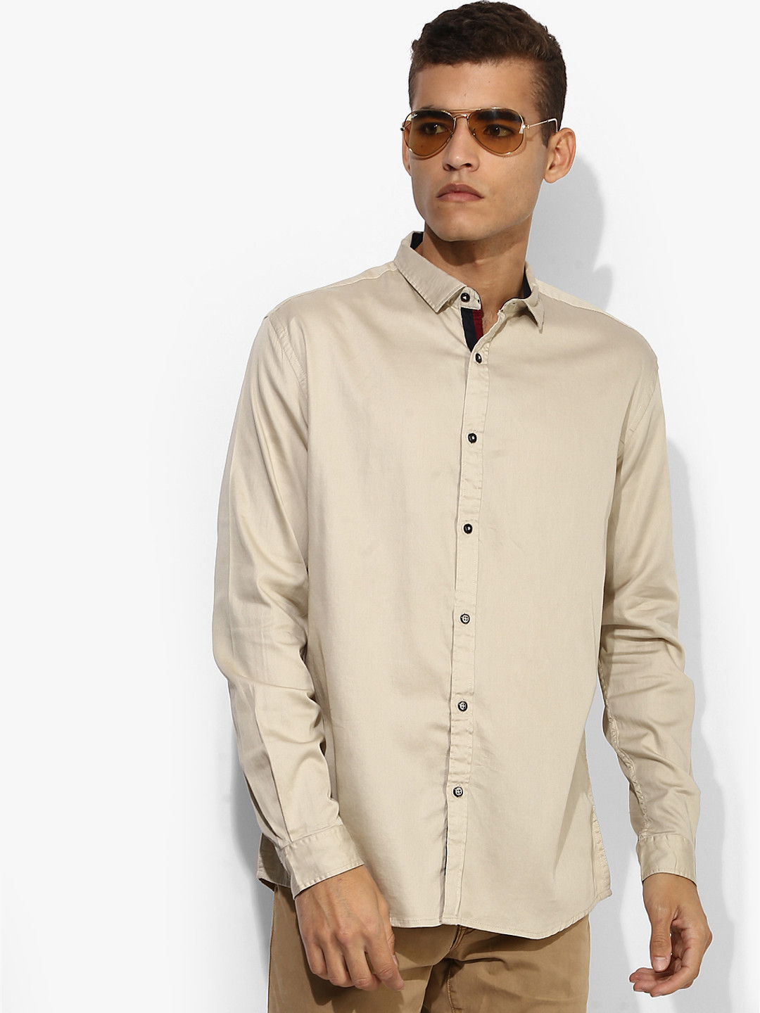 Buy Beige Solid Slim Fit Casual Shirt - Shirts for Men 7176836 | Myntra