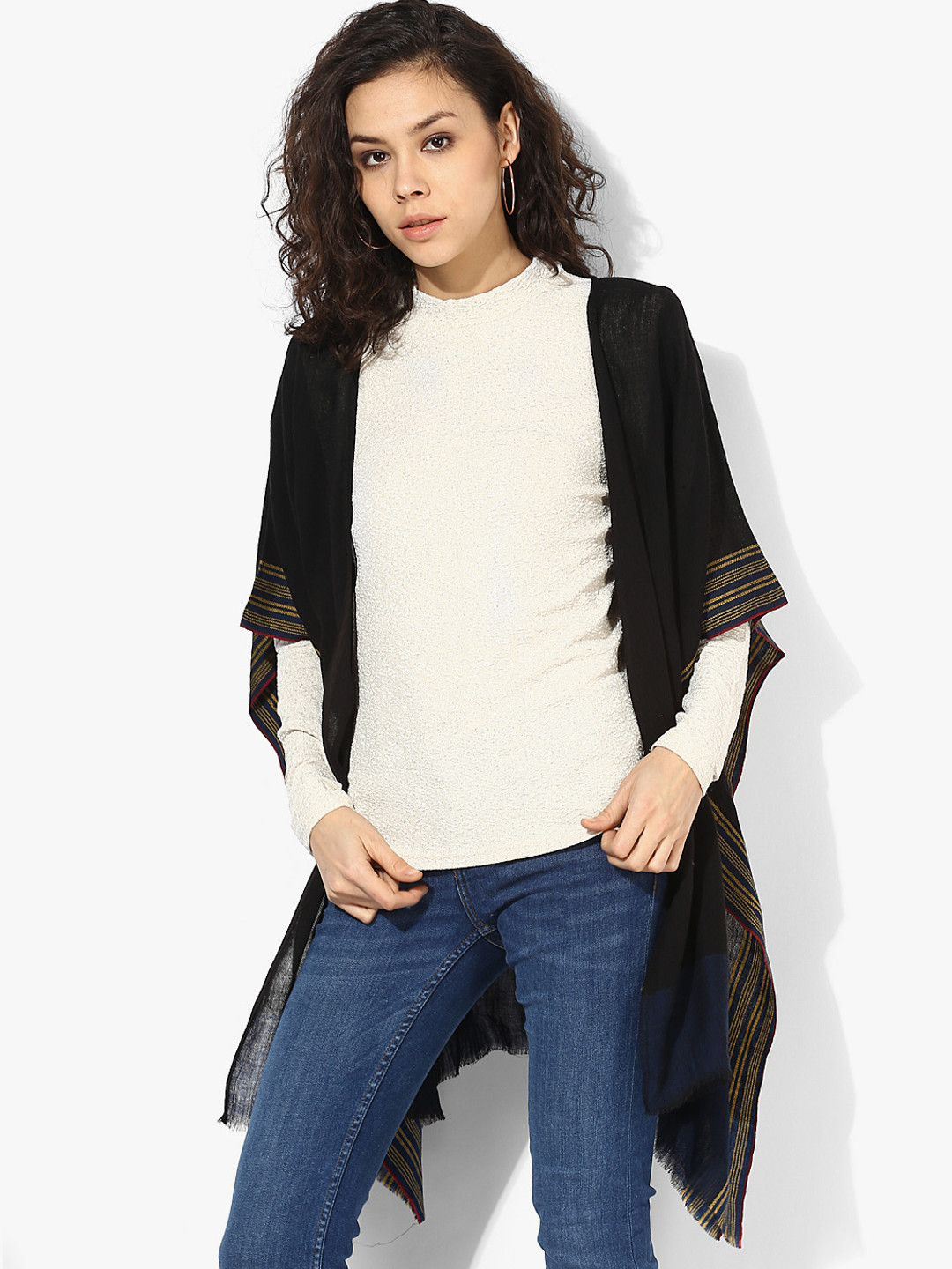 Buy Black Striped Winter Shrug - Shrug for Women 7180761 | Myntra