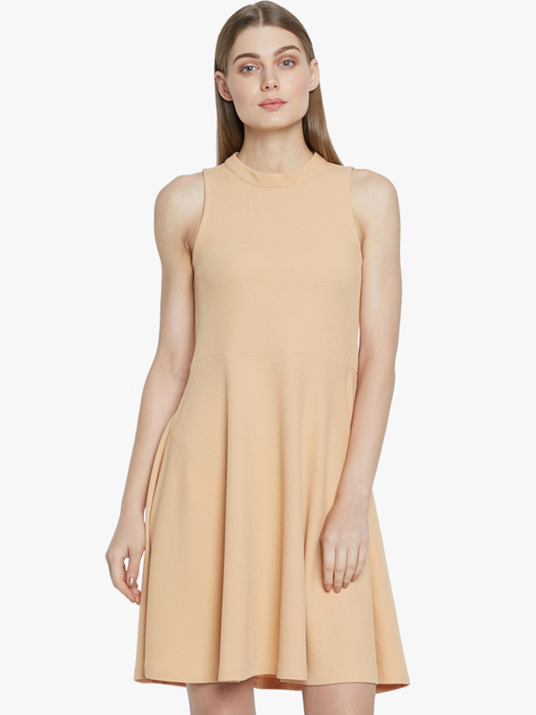 Buy AND Women Beige Solid Fit And Flare Dress - Dresses for Women ...