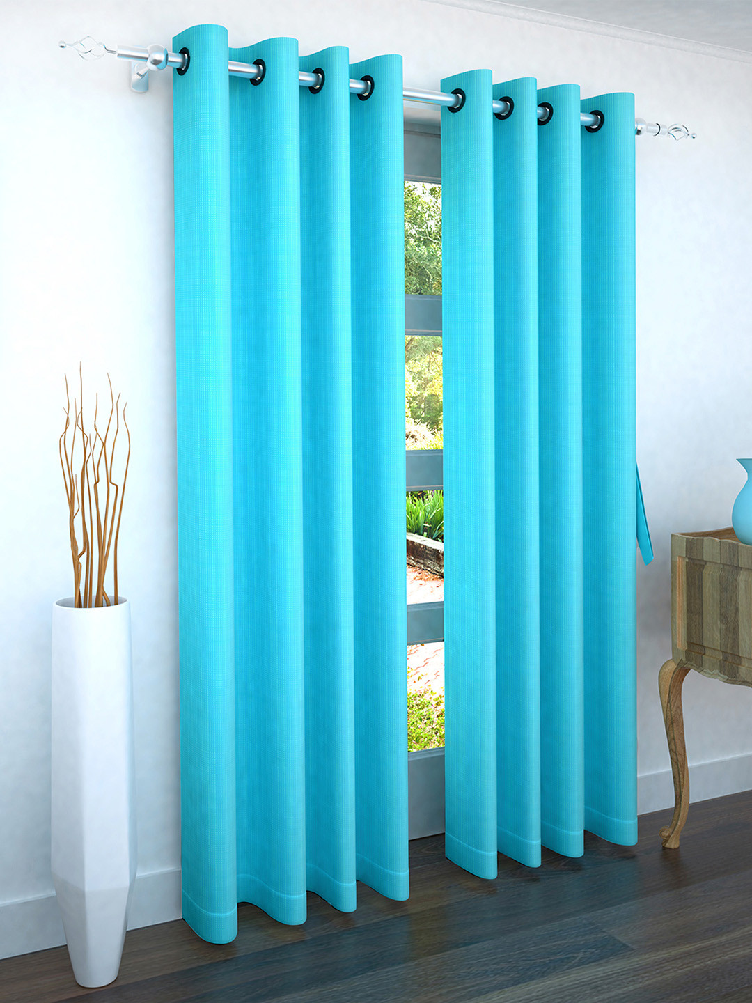 Buy Story@home Set Of 2 Turquoise Blue Single Door Curtains - Curtains ...