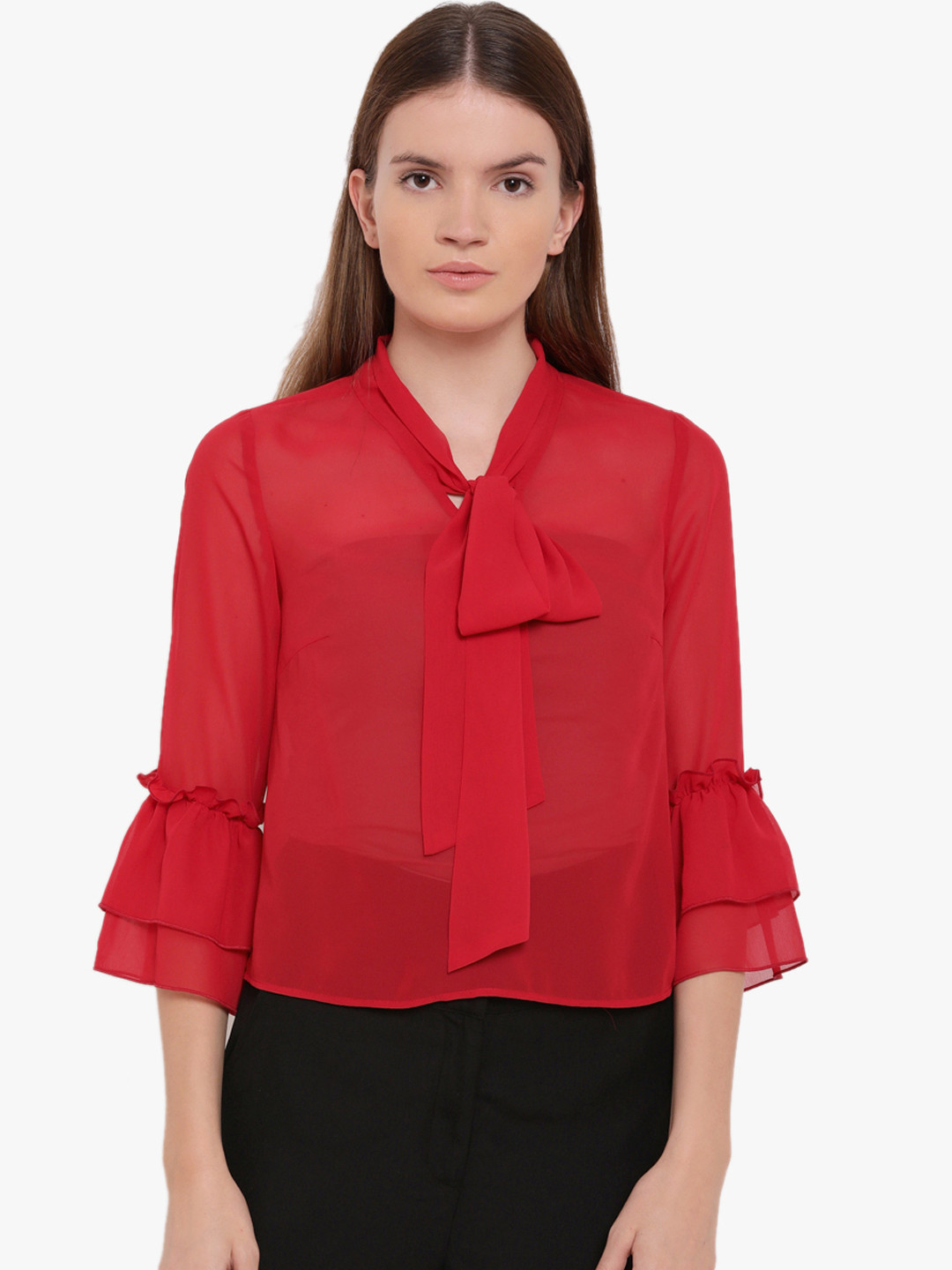 Buy Kazo Women Red Solid Tie Up Top - Tops for Women 8465551 | Myntra