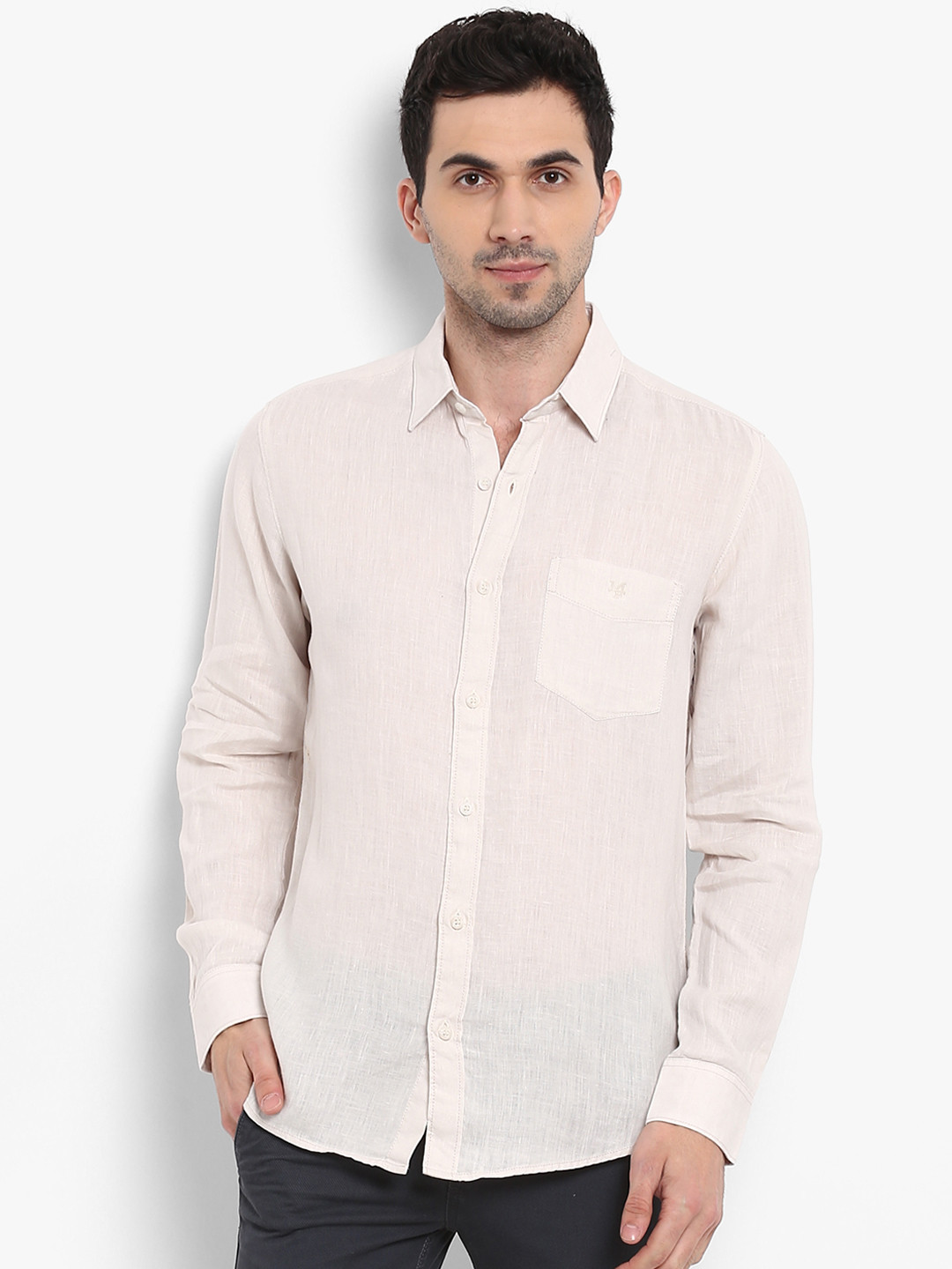 Buy Mufti Men Beige Slim Fit Solid Linen Casual Shirt - Shirts for Men ...