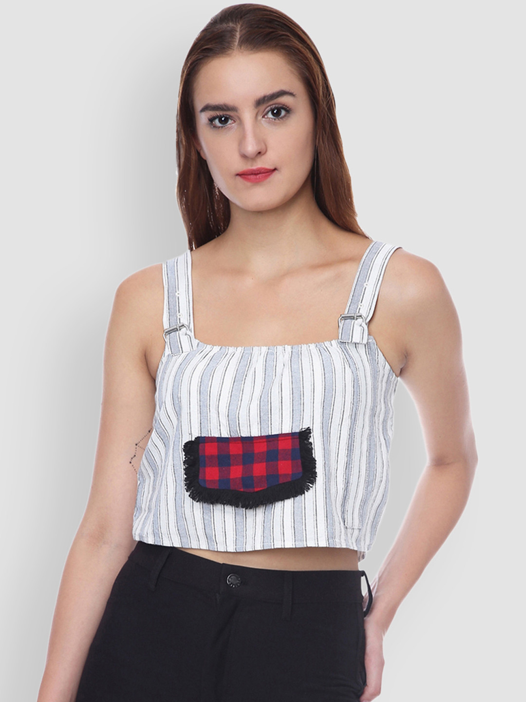 Buy LA LOFT Women Off White Striped Crop Pure Cotton Top - Tops for ...
