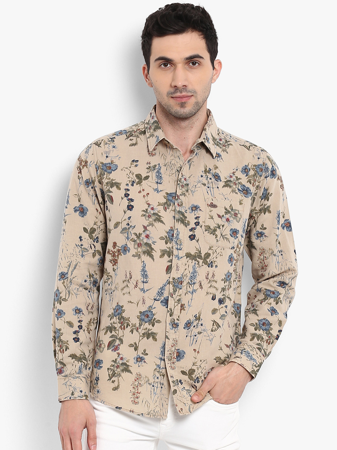 Buy Mufti Men Khaki Slim Fit Printed Casual Shirt - Shirts for Men ...