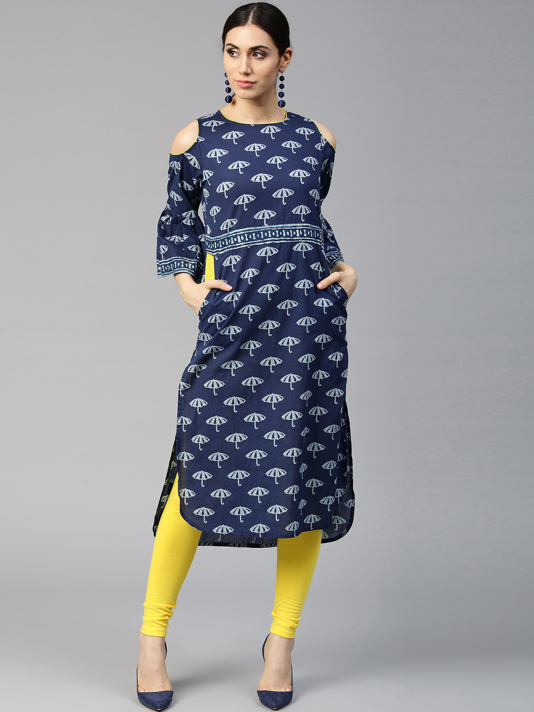 Buy Jaipur Kurti Women Blue Printed A Line Kurta Dress - Dresses for ...
