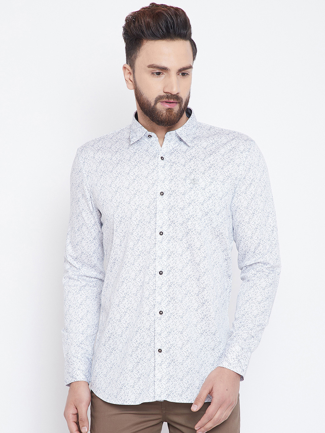 Buy Duke Men White & Blue Regular Fit Printed Casual Shirt - Shirts for ...