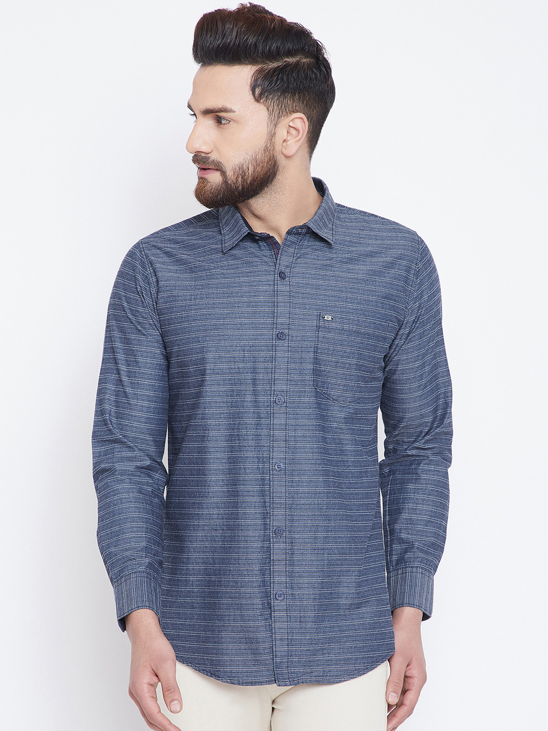 Buy Duke Men Blue Regular Fit Striped Casual Shirt - Shirts for Men ...