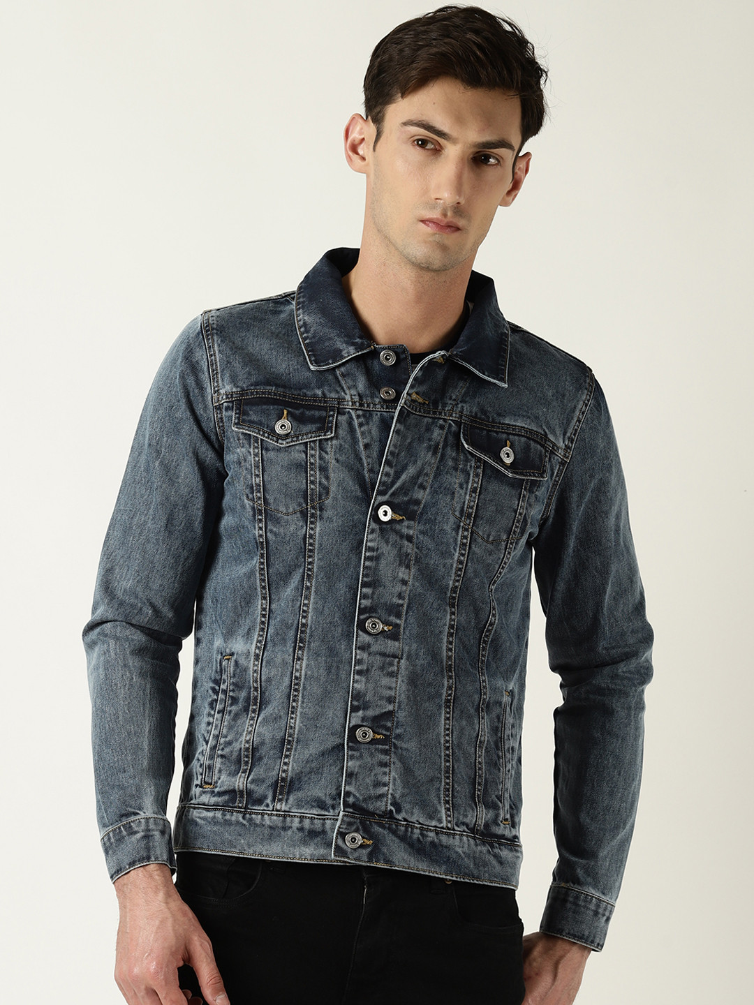Buy Blue Saint Men Blue Solid Denim Jacket - Jackets for Men 8392867 ...