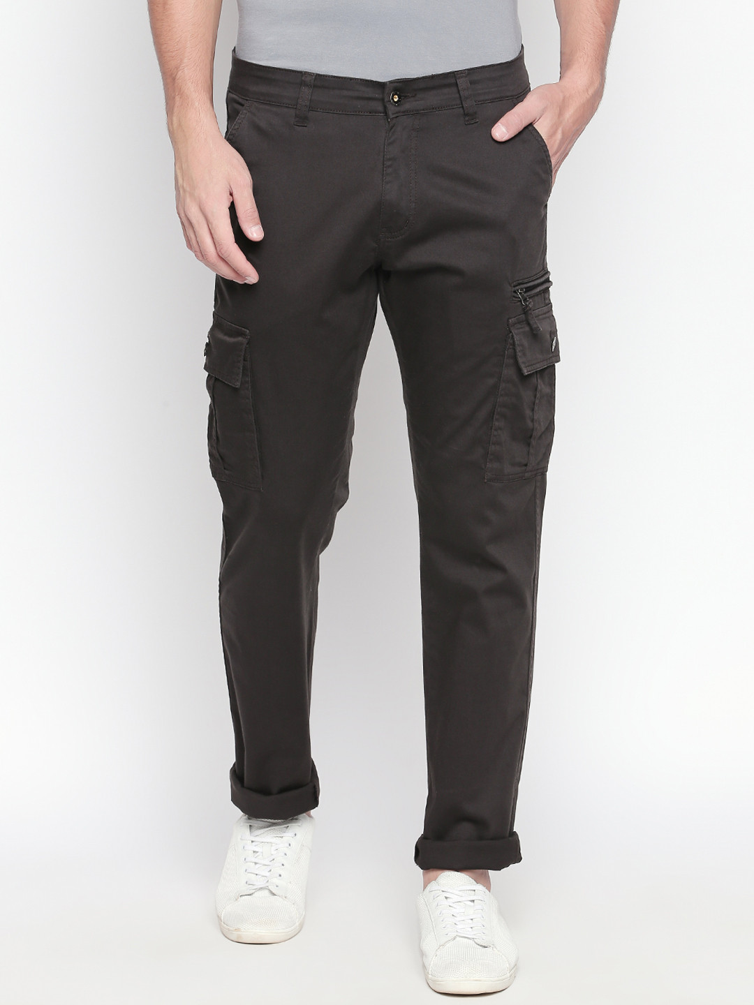 Buy Beevee Men Coffee Brown Regular Fit Solid Cargos - Trousers for Men ...