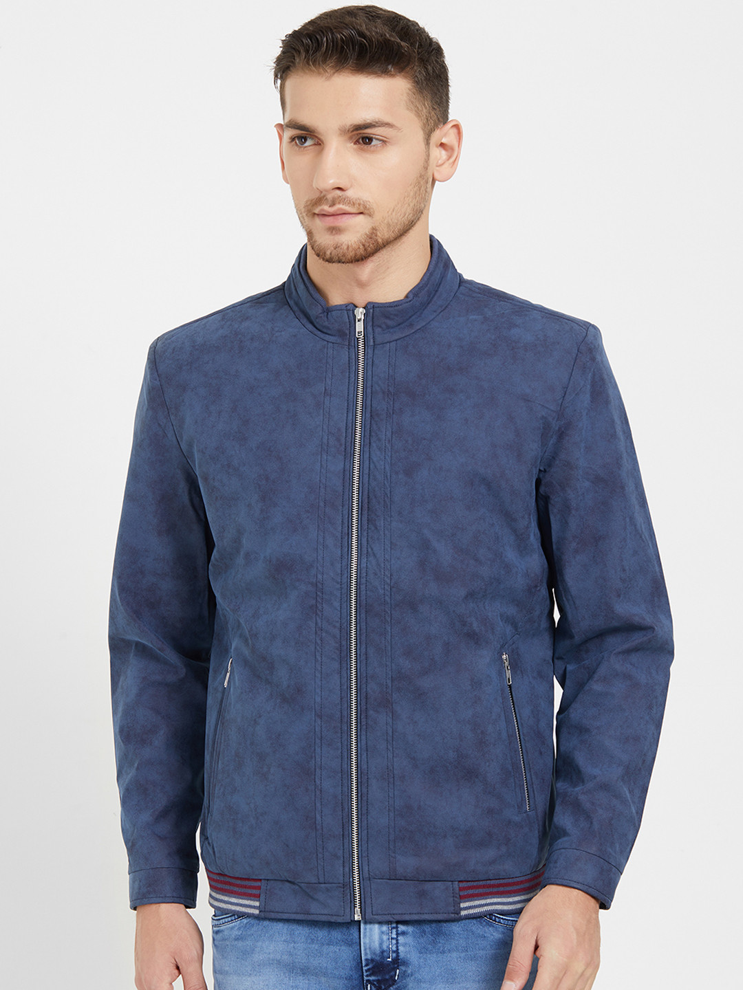 Buy Zeel Men Navy Blue Solid Leather Jacket - Jackets for Men 8451749 ...