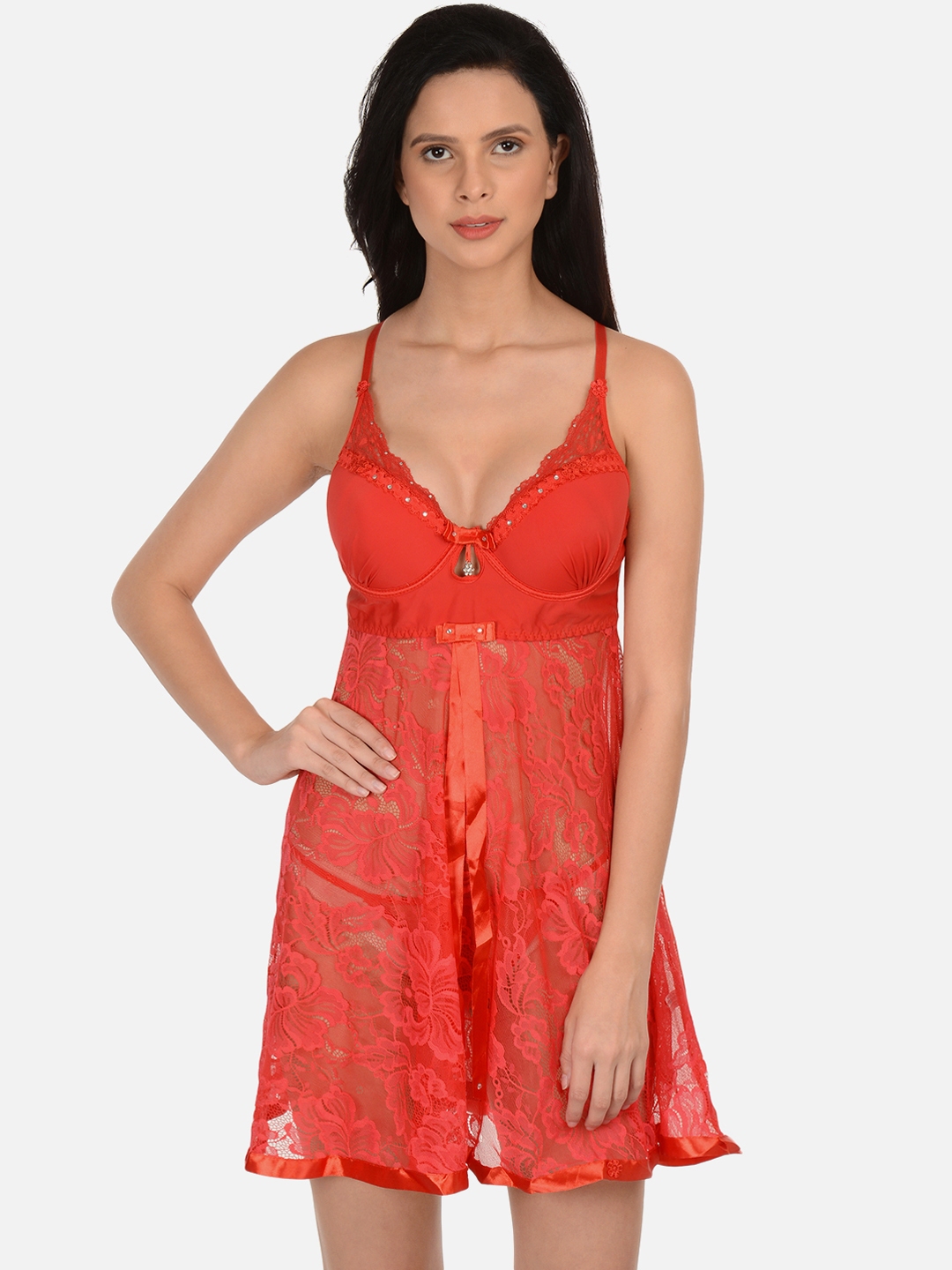 Buy Fashiol Women Red Embroidered Nightdress Nightdress For Women