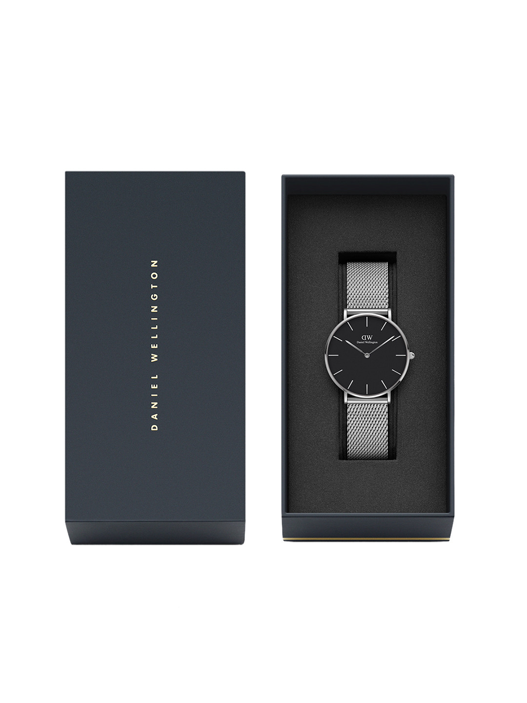 Buy Daniel Wellington Unisex Petite 36mm Sterling Silver Black Watch ...
