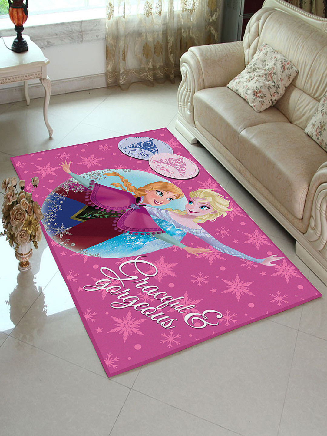 Buy Disney Pink Frozen Princess Printed Anti Skid Carpet - Carpets for ...