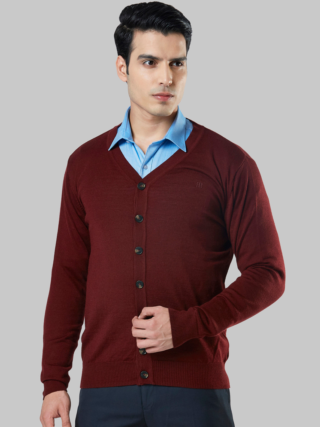 Buy Raymond Men Maroon Solid Cardigan Sweater - Sweaters for Men ...