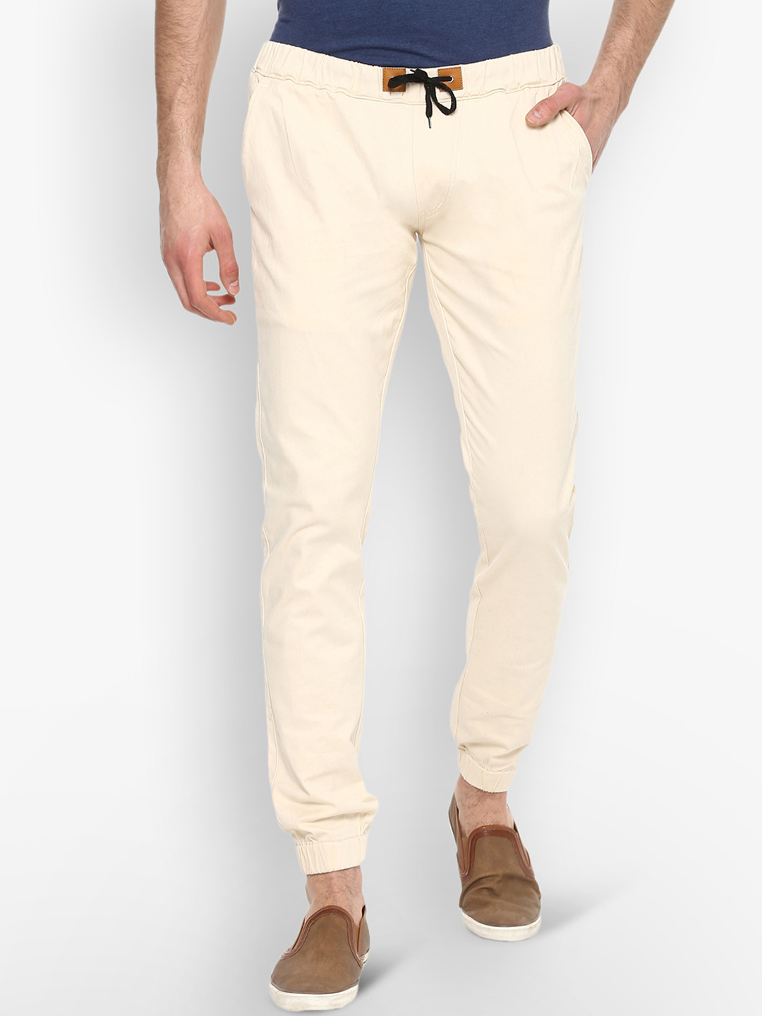 Buy Urbano Fashion Men Cream Coloured Slim Fit Solid Stretchable ...