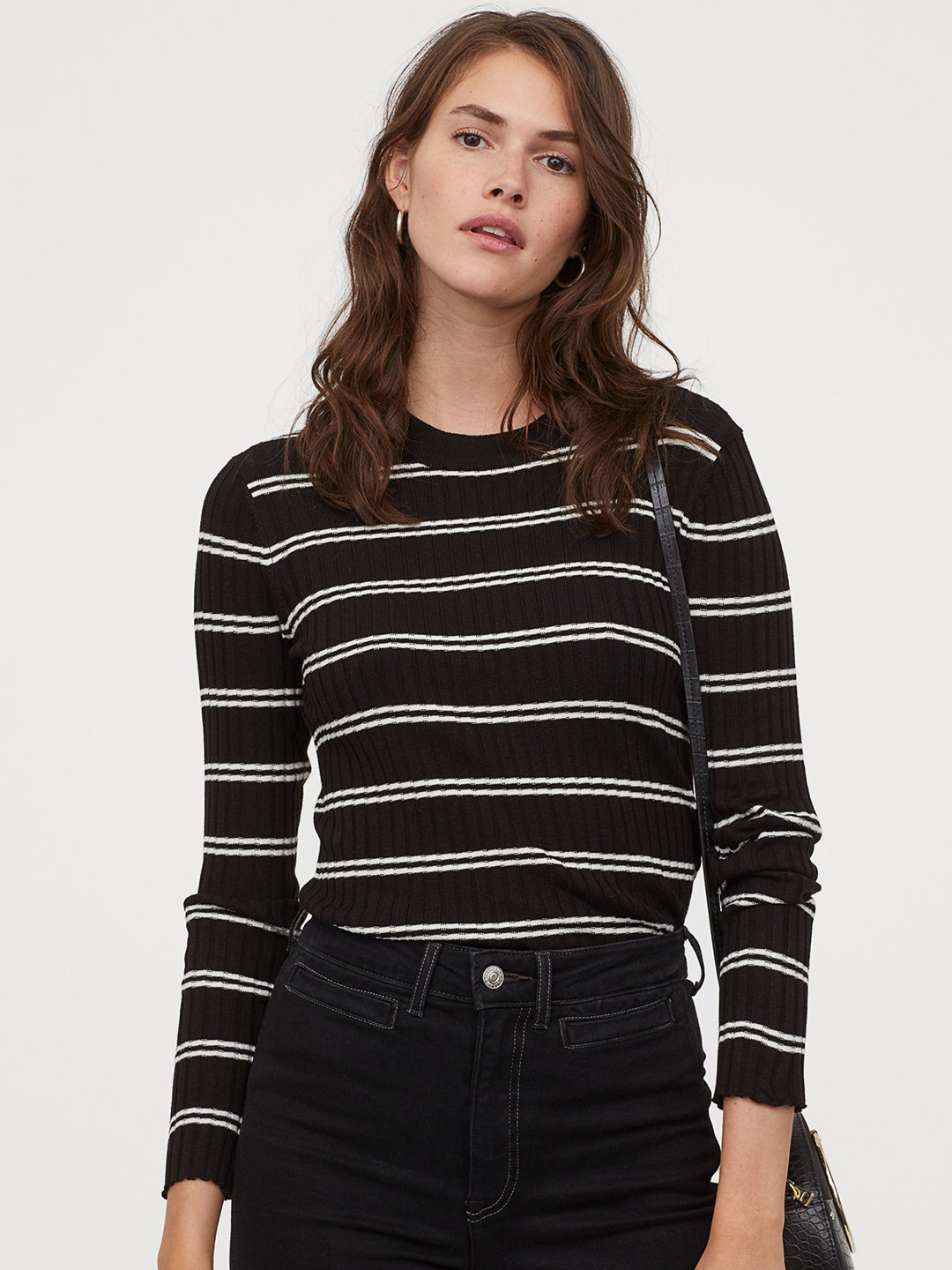 Buy H&M Women Black & White Striped Ribbed Top - Tops for Women ...