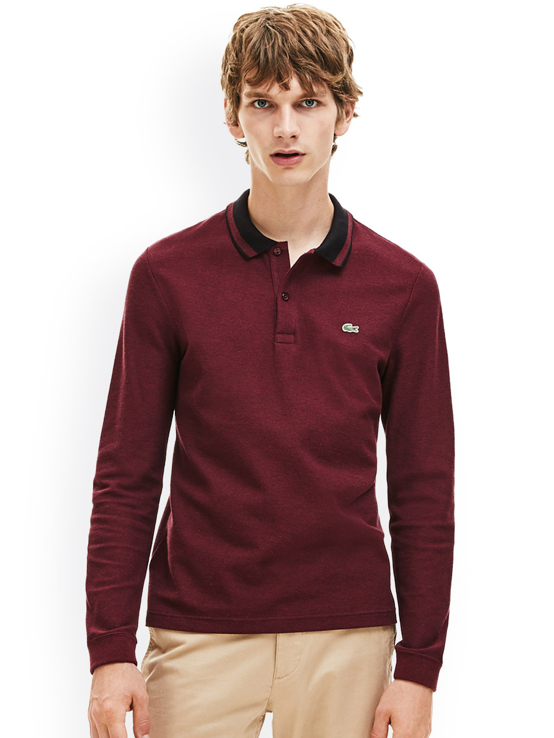 Buy Lacoste Men Maroon Solid Polo Collar T Shirt - Tshirts for Men ...