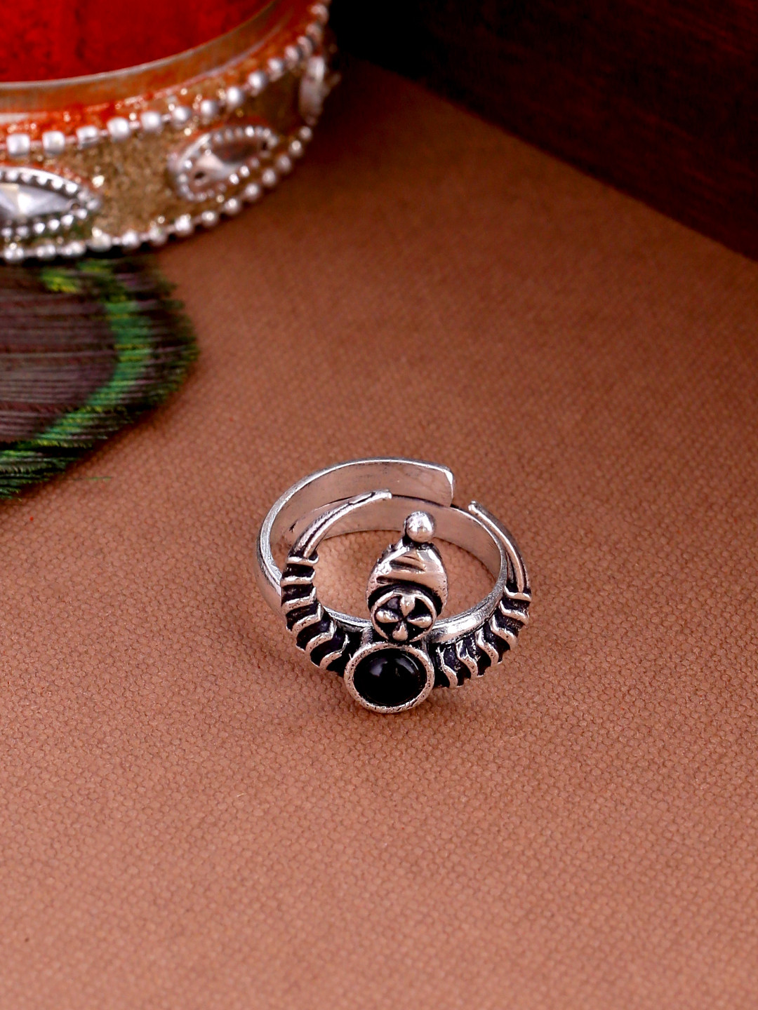 Buy Studio Voylla Oxidised Silver Plated Goddess Durga Ring - Ring for ...