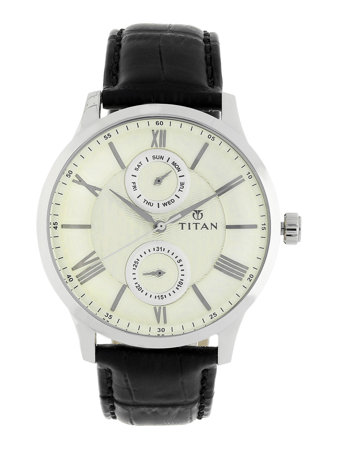 Buy Titan Men Cream Coloured Analogue Leather Watch 90100SL01 - Watches ...