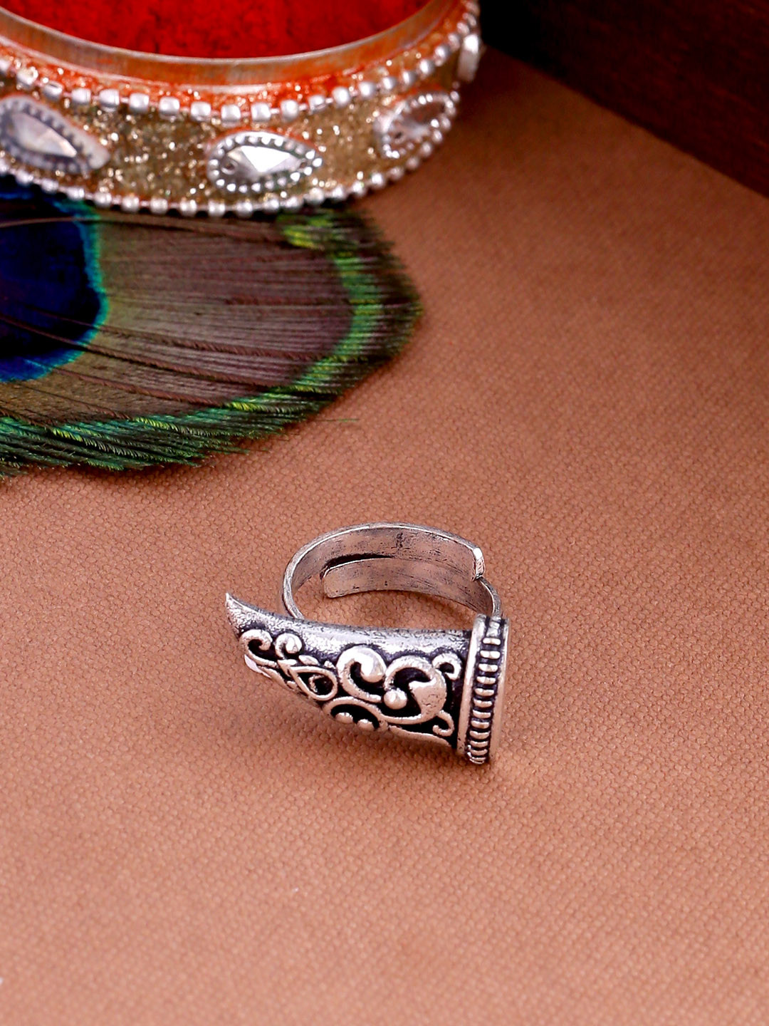 Buy Studio Voylla Oxidised Silver Plated Goddess Durga Ring - Ring for ...