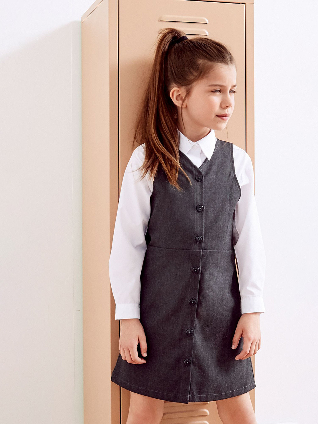 Buy Next Girls Solid Grey Pinafore Dress - Dresses for Girls 10837908 ...