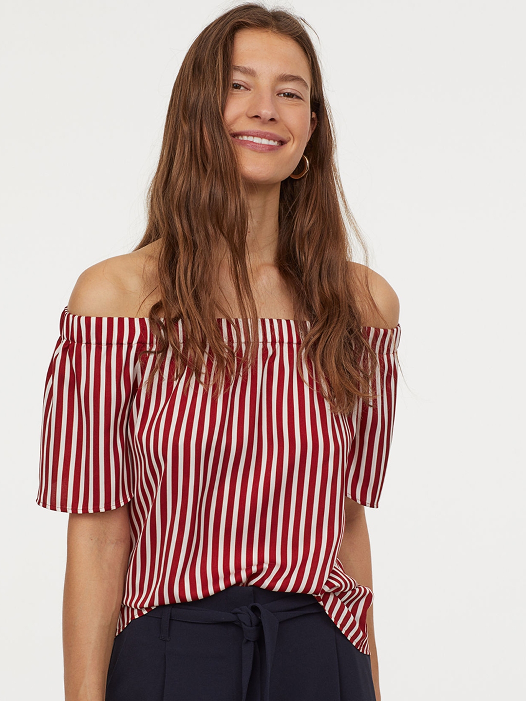 Buy Handm Red And White Striped Off The Shoulder Blouse Tops For Women