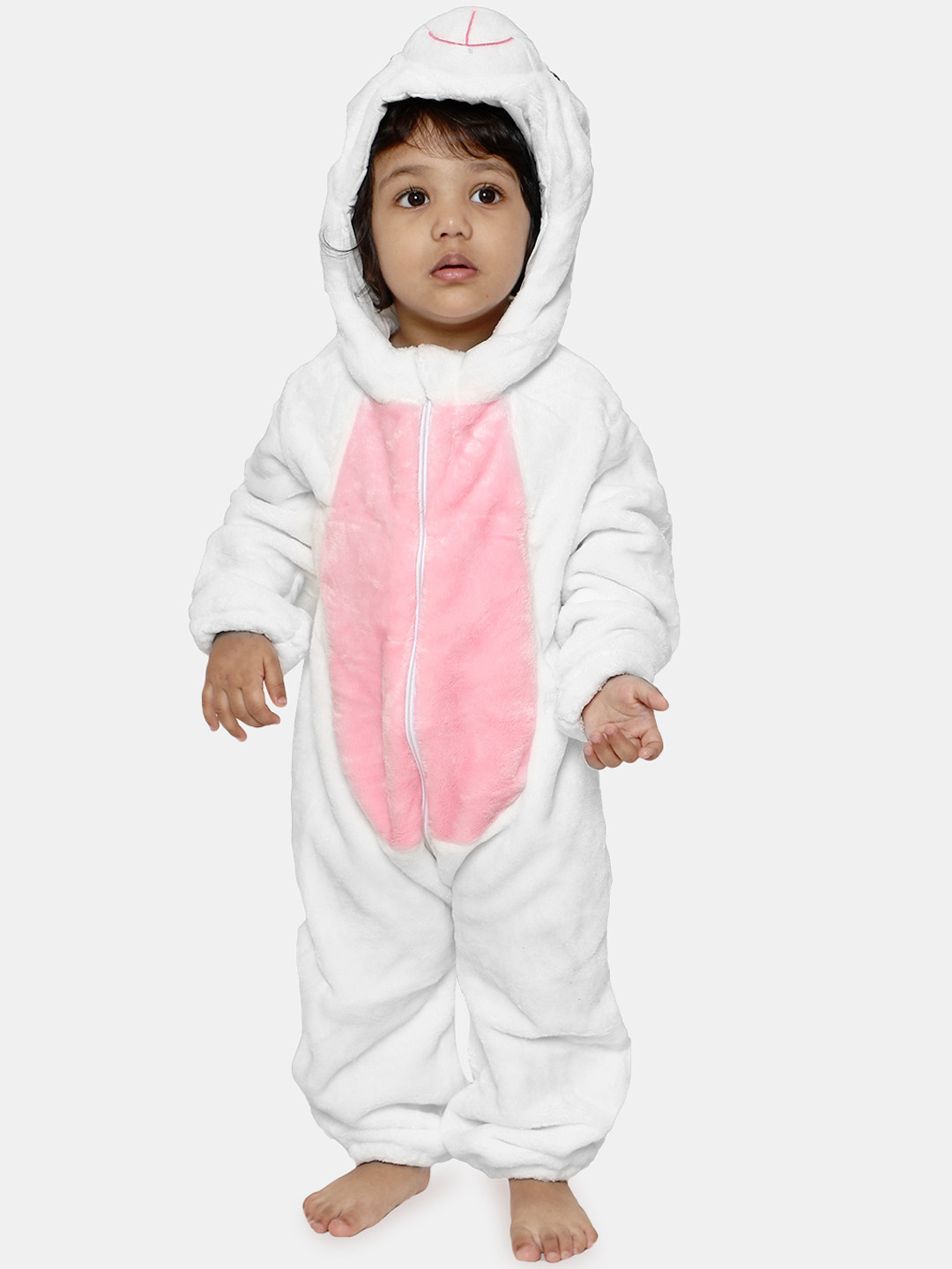 Buy PASSION PETALS Kids White & Pink Solid Rabbit Jumpsuit - Jumpsuit ...