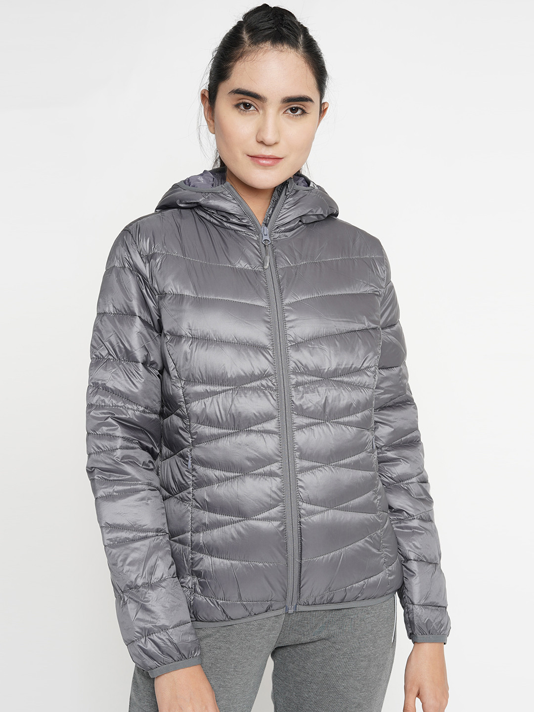 Buy 4F Women Silver Toned Solid Jacket - Jackets for Women 10850158 ...