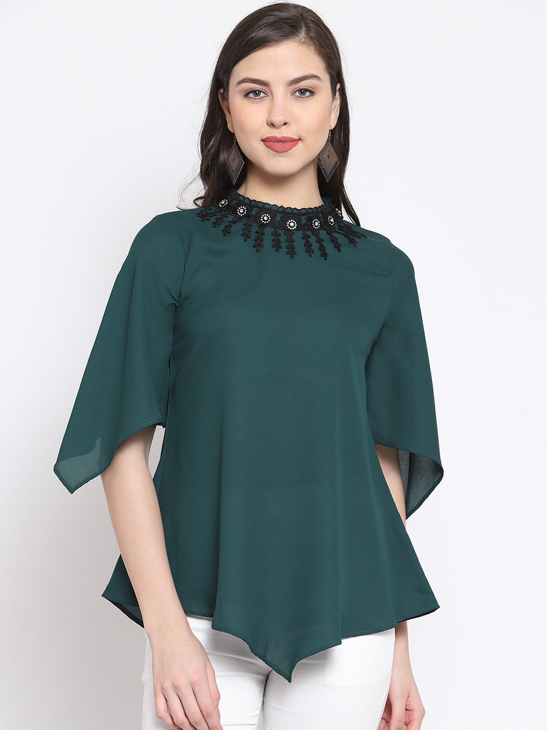 Buy Just Wow Women Green Self Design A Line Top - Tops for Women ...