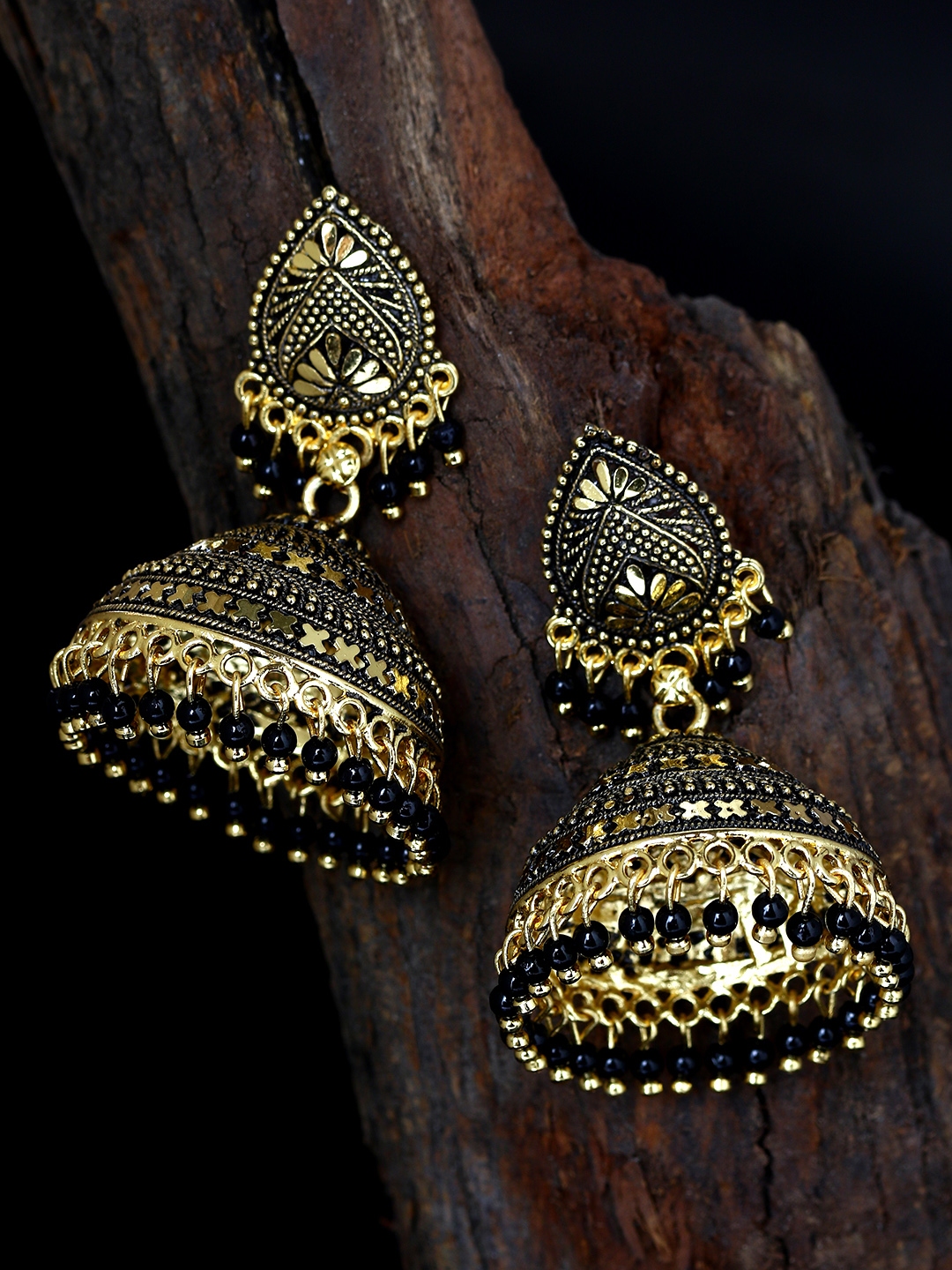 Buy ANIKAS CREATION Gold Plated & Black Dome Shaped Enamelled Jhumkas ... Buy ANIKAS CREATION Gold Plated & Black Dome Shaped Enamelled Jhumkas ...