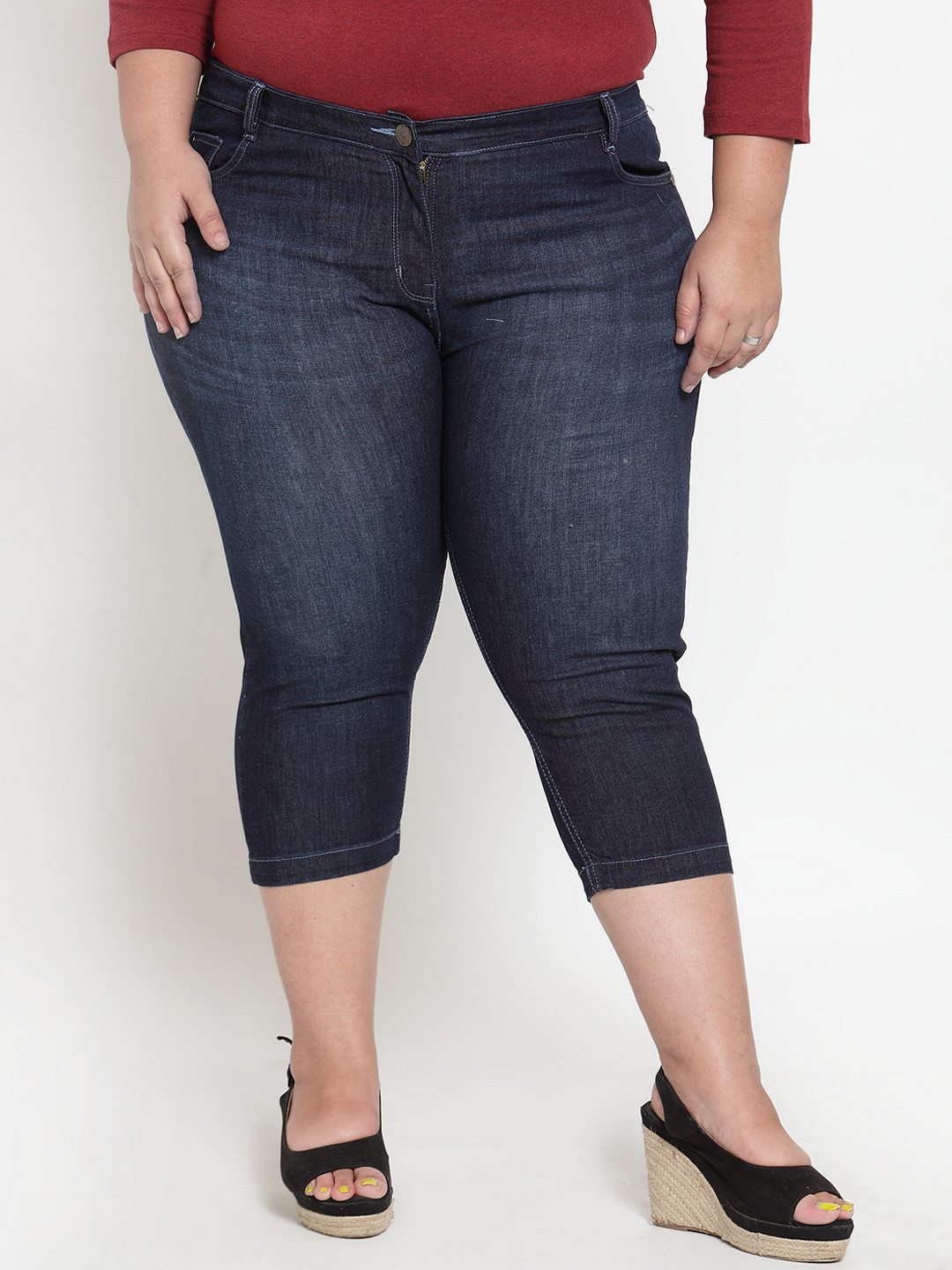 Buy PlusS Women Blue Solid Regular Fit Capris - Capris for Women ...