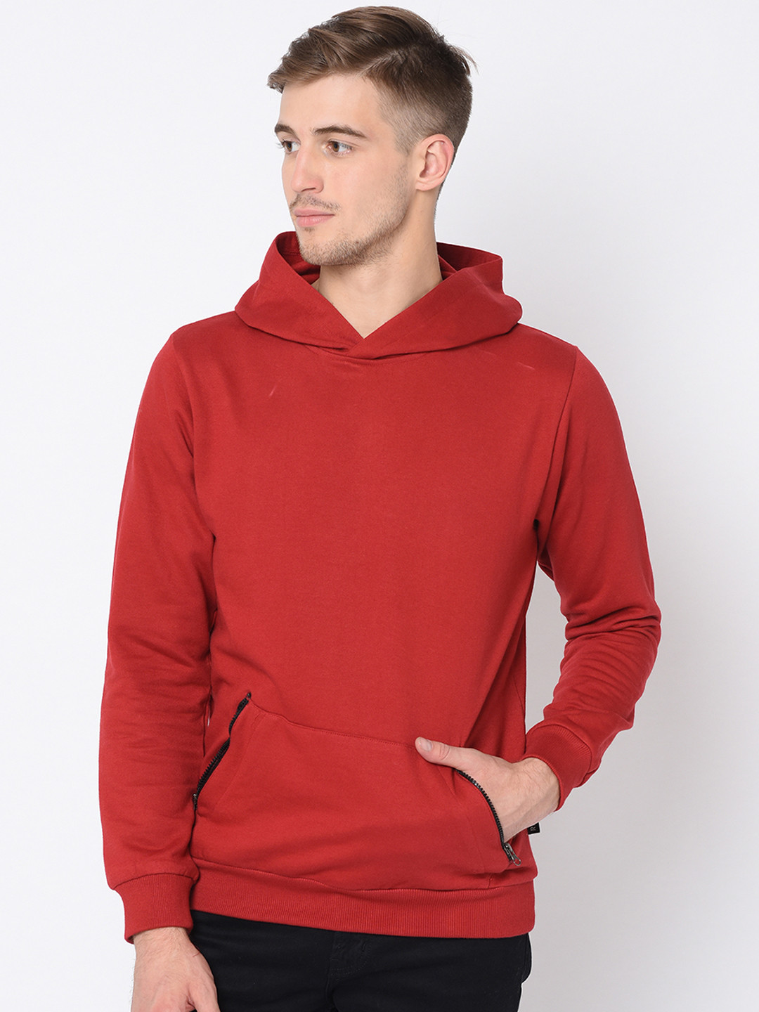 Buy Rigo Men Maroon Solid Hooded Sweatshirt - Sweatshirts for Men ...