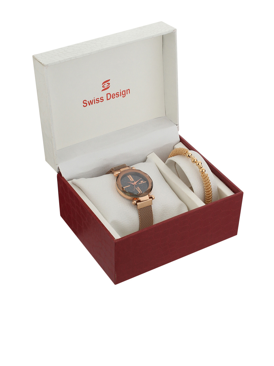 Buy Swiss Design Women Gold Toned Watch & Bracelet Gift Set - Watch ...