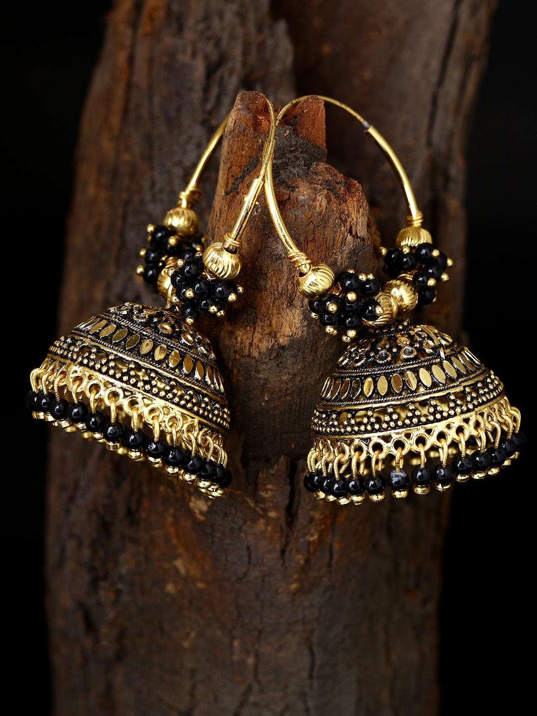 Buy ANIKAS CREATION Black & Gold Plated Enamelled Dome Shaped Jhumkas ... Buy ANIKAS CREATION Black & Gold Plated Enamelled Dome Shaped Jhumkas ...